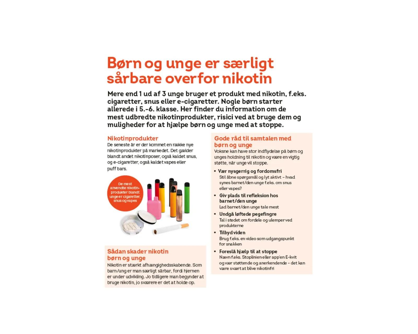 Infoark til voksne om børn/unge og nikotin